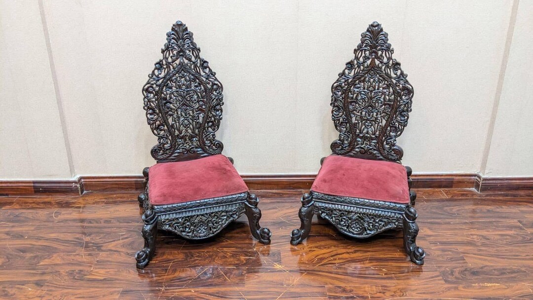 Handcrafted Floor Seating Chairs | Antique Style Wooden Carved Thrones ...