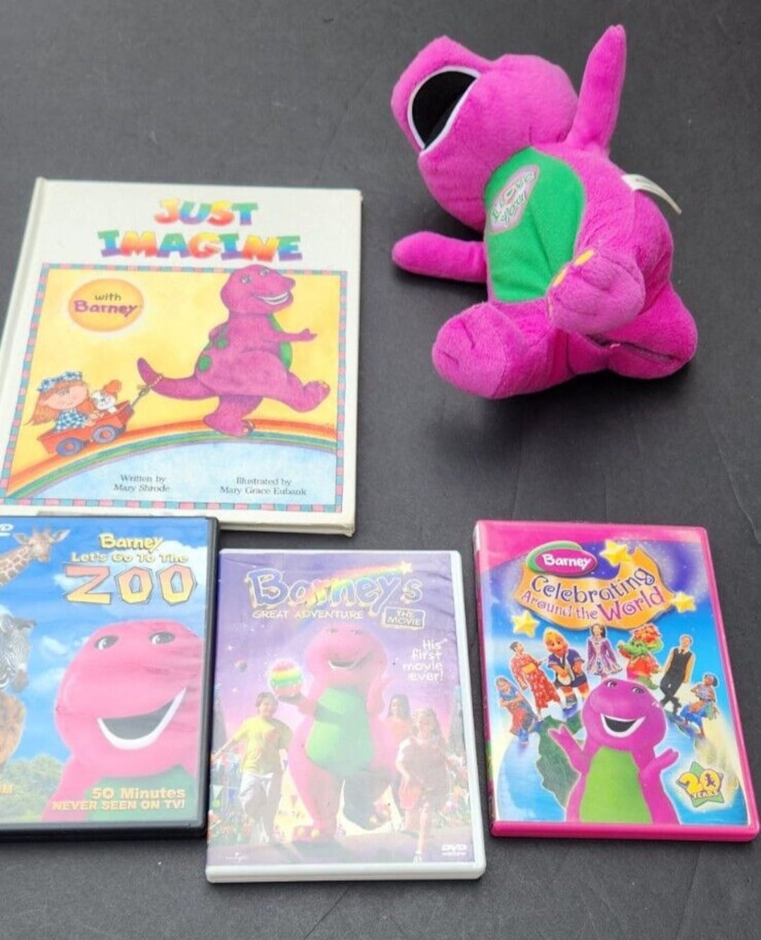Barney Just Imagine Book Mary Shrode +singing Stuffed Plush Animal + 3 ...