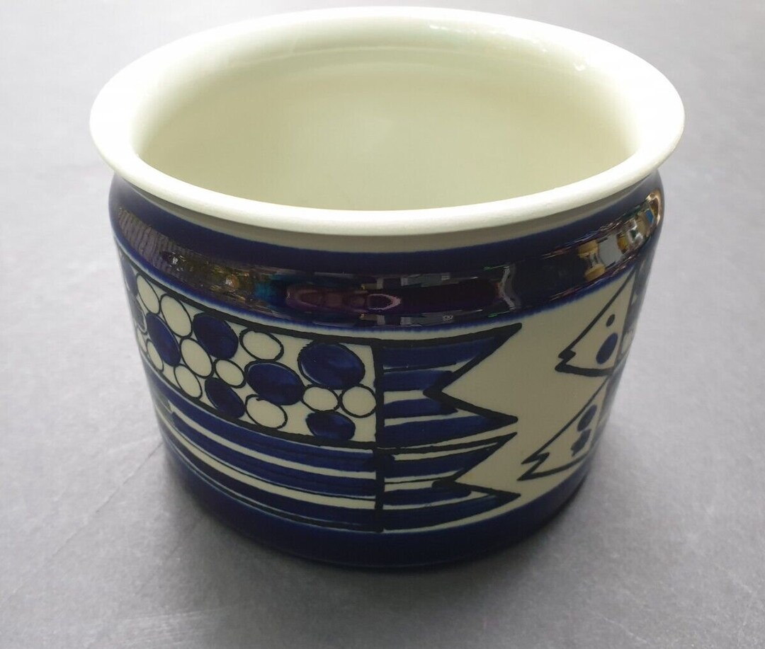 Rörstrand Crock Jar Salt Cellar MCM Ceramic Blue Herring Sweden ...