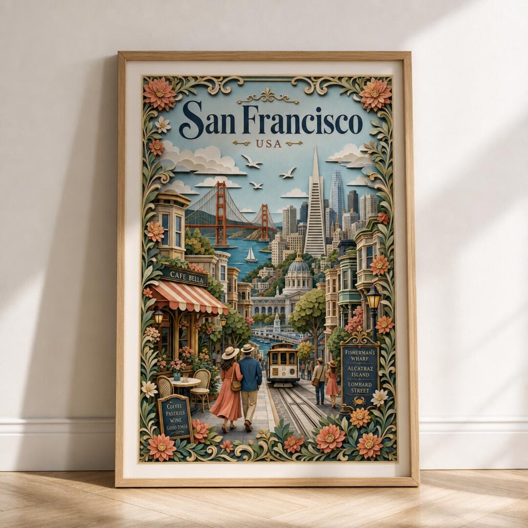 San Francisco Paper Cut Diorama Art Print, Pastel City Wall Art ...