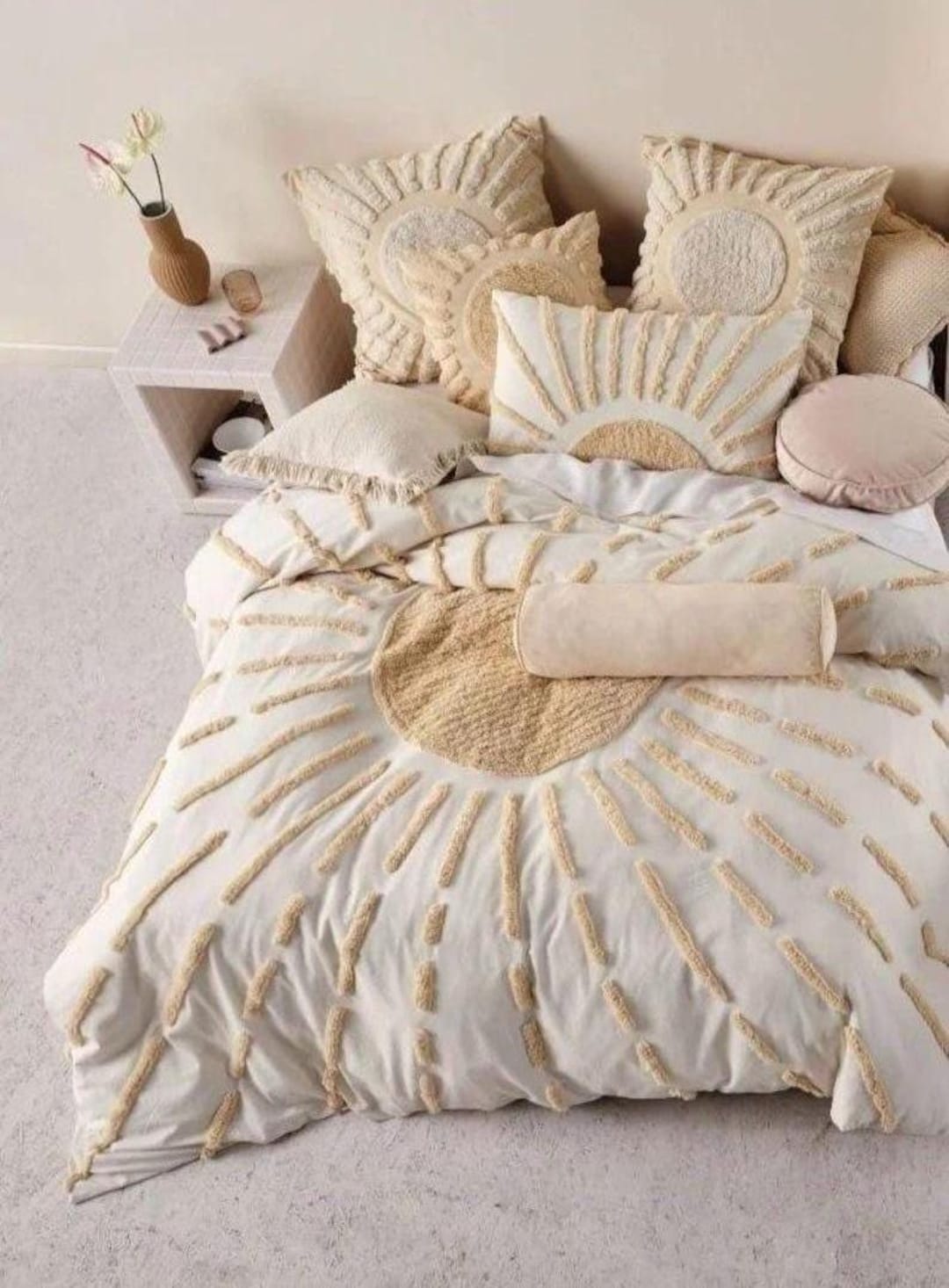 Boho Sun Tufted Duvet Cover Set: Luxury Percale Cotton Bedding - Etsy
