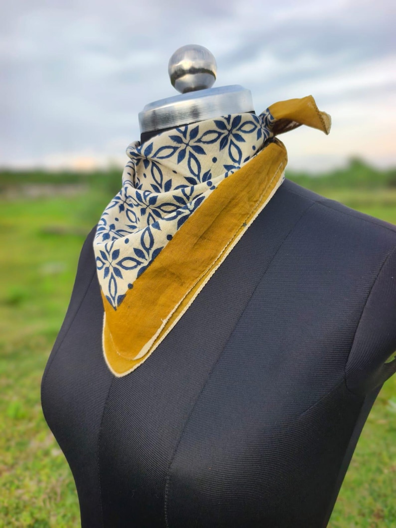 Indigo Blue Cotton Bandana: Hand Block Printed Scarf, Unisex Kerchief ...