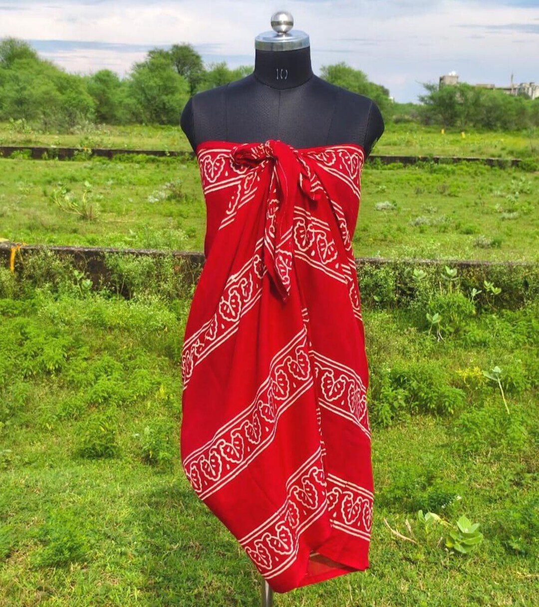 Handcrafted Cotton Sarong: Red Block Print Boho Beach Cover Up - Etsy