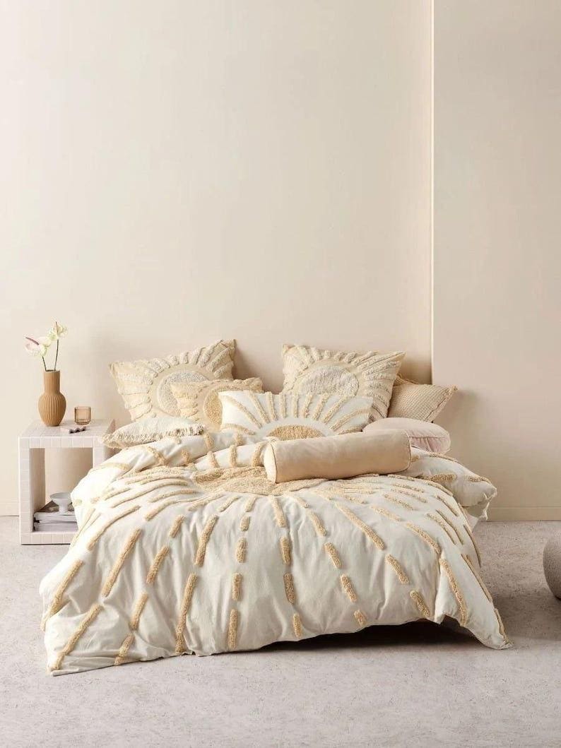 Boho Sun Tufted Duvet Cover Set: Luxury Percale Cotton Bedding - Etsy
