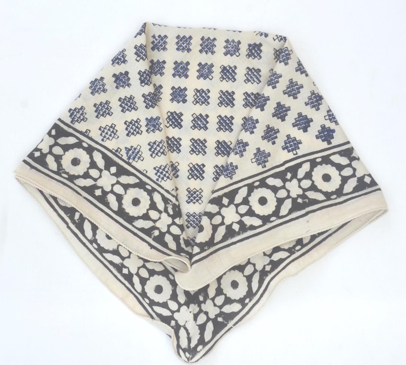 Hand Block Printed Organic Cotton Bandana: Brown & Green Floral Scarf ...