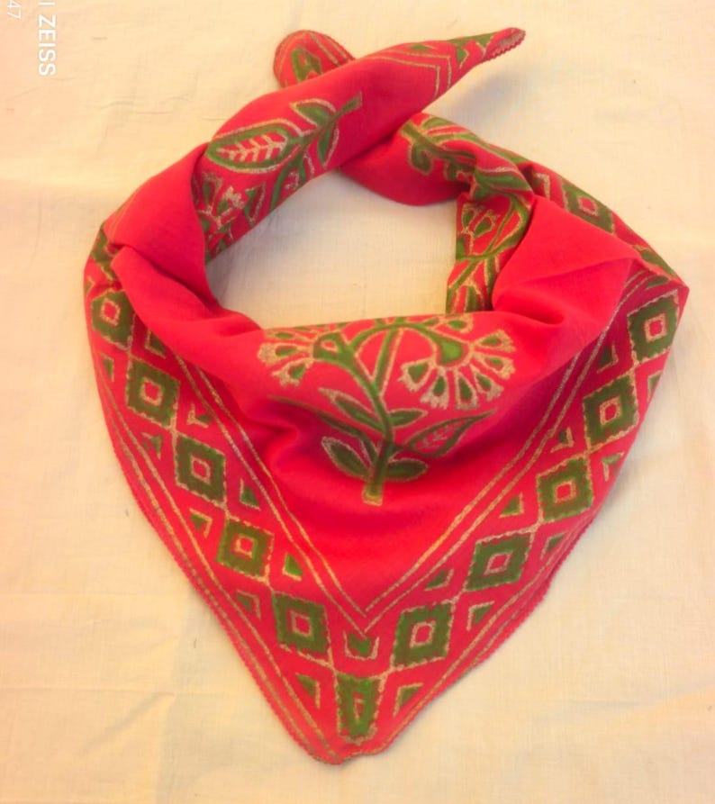 Golden Bandana Organic Cotton Hand Block Print Bandana: Vintage Style ...