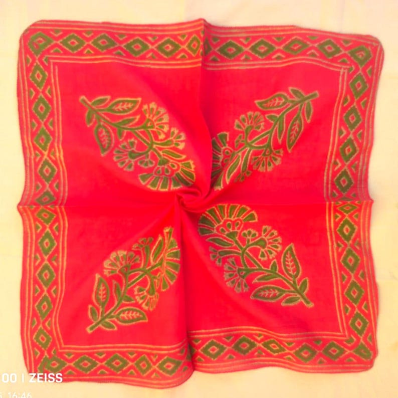 Golden Bandana Organic Cotton Hand Block Print Bandana: Vintage Style ...