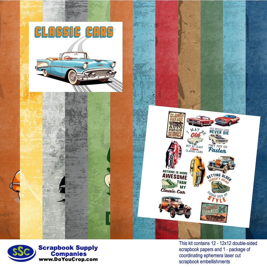 Classic Cars 12 X 12 Scrapbook Paper & Embellishment Kit by SSC Designs ...