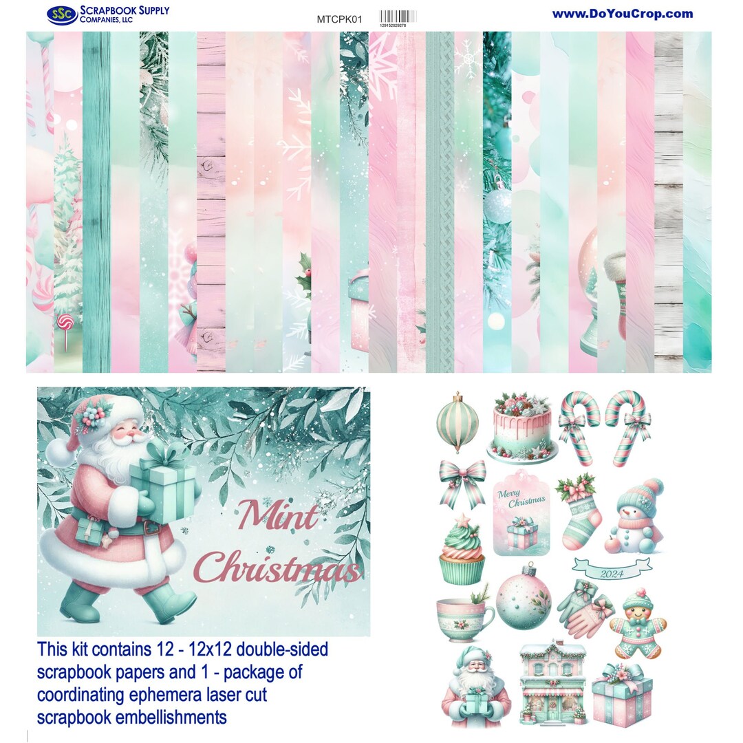 Mint Christmas 12 X 12 Scrapbook Paper & Embellishment Kit by SSC ...