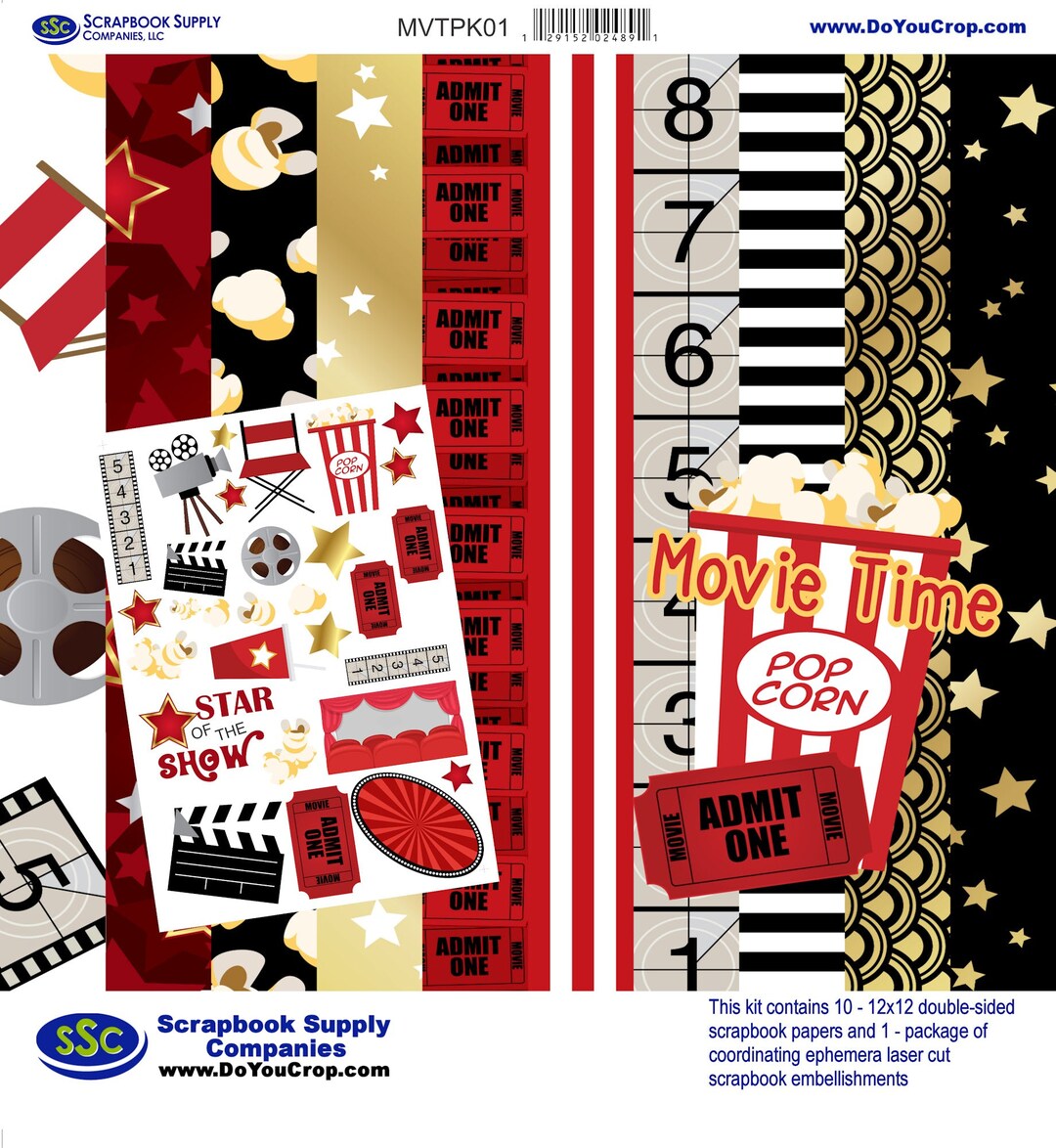 Movie Time 12 X 12 Scrapbook Paper & Embellishment Kit by SSC Designs ...