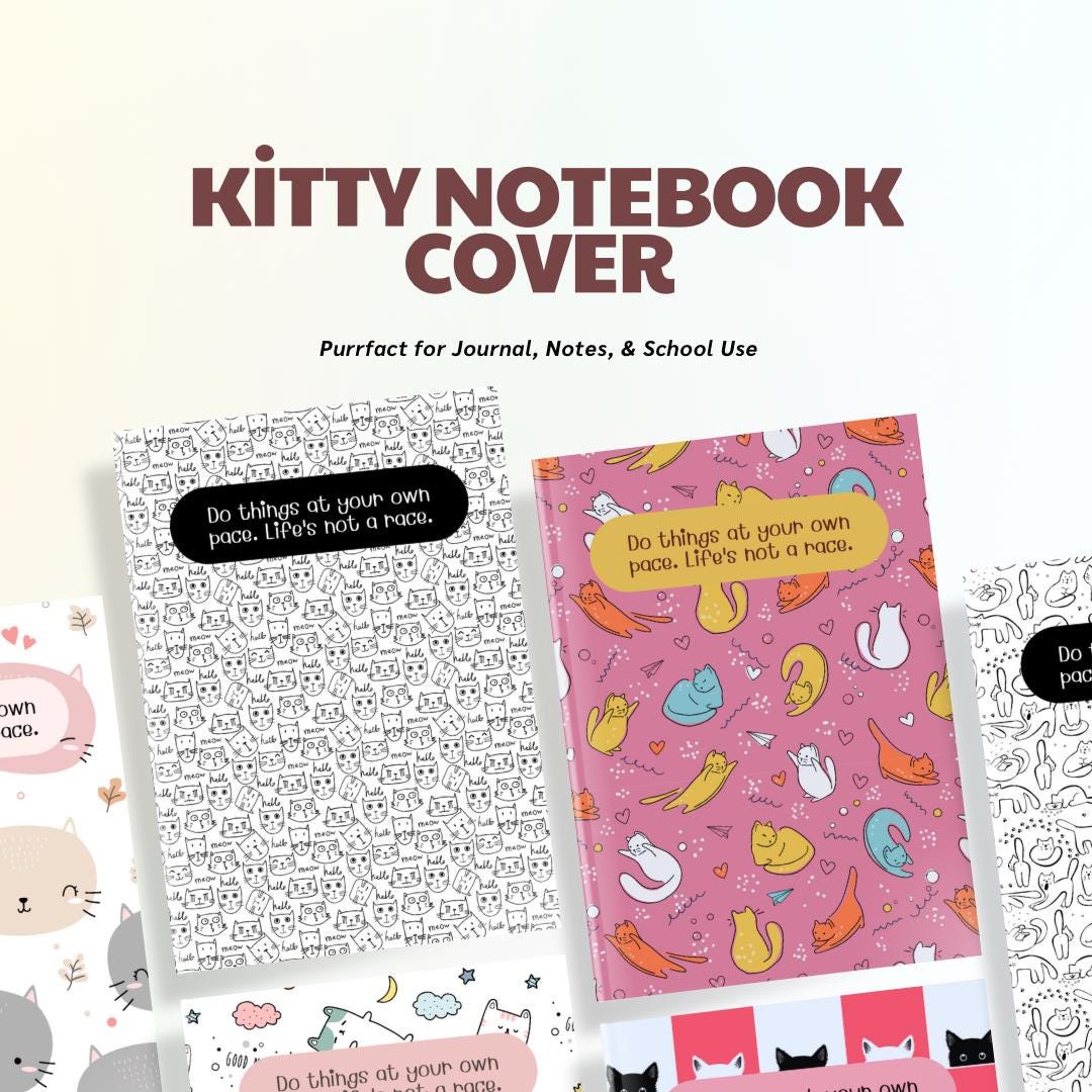 10x Cat Doodle Notebook Covers | Pastel and Black Printable A4 Journal ...