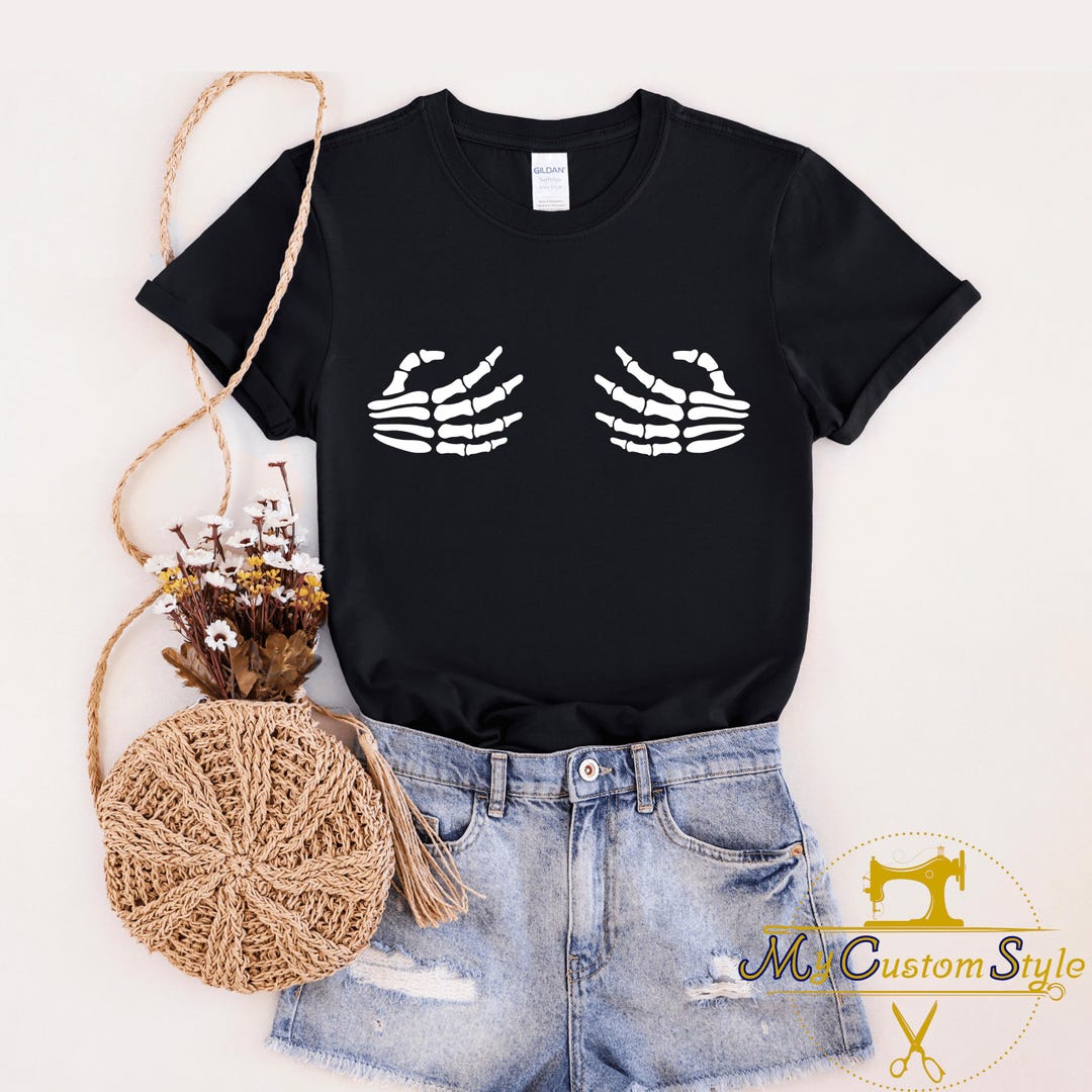 Skeleton Hand T-shirt, Hand Bra Shirt, Skeleton Hand Bra Tee, Halloween ...