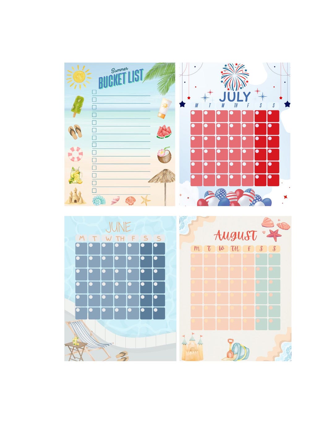 Printable Summer Bucket List and Calendars (digital Product) - Etsy