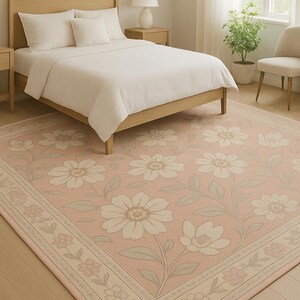 Light Pink Floral Tufted Area Rug for Bedroom – Soft Pastel Flower ...