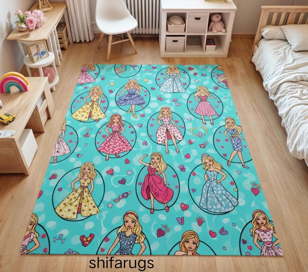 Tufted Wool Barbie Doll Rug: Sky Blue Kids Bedroom Carpet - Etsy