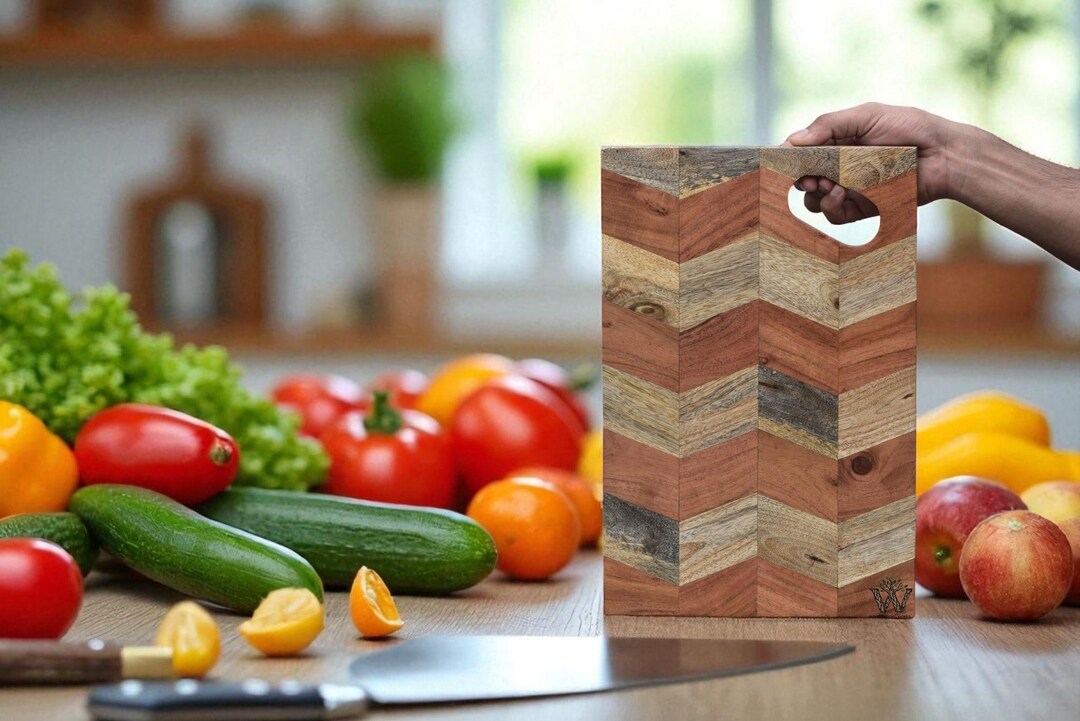 Handcrafted Chevron Pattern Chopping Board | Mango & Acacia Wood ...