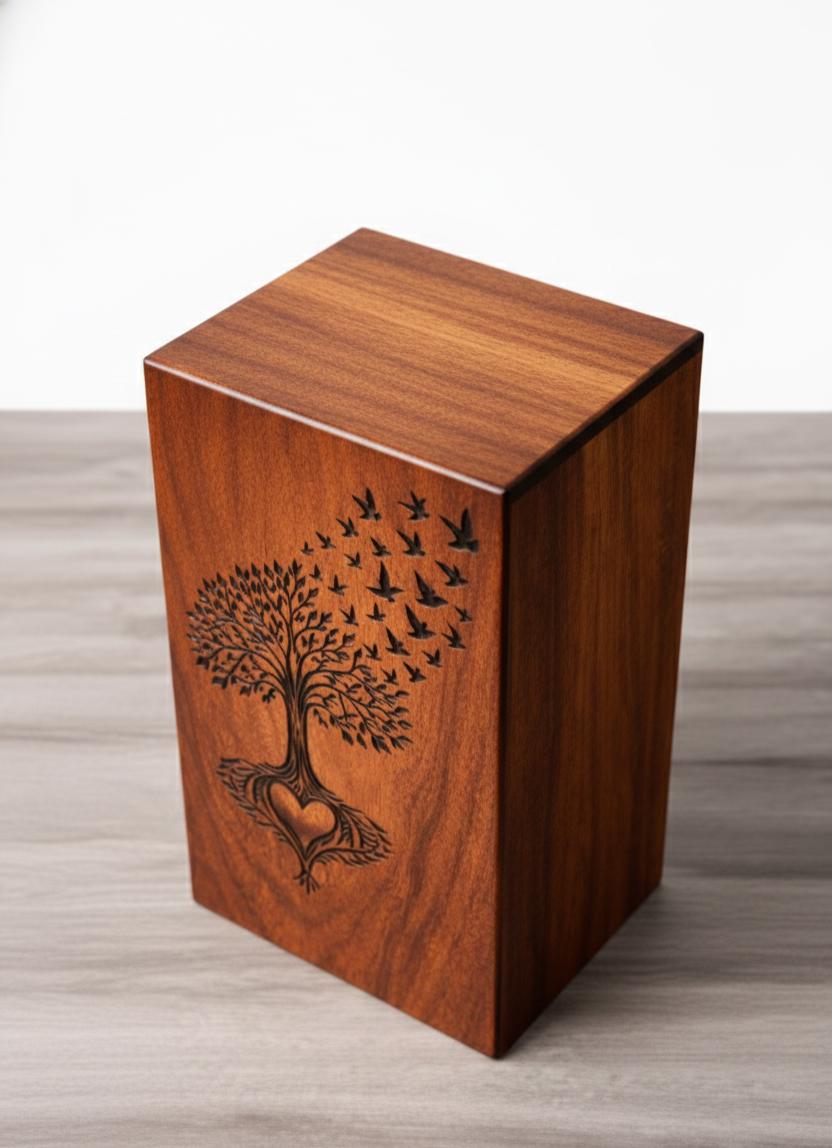 Handcrafted Rosewood Cremation Urn Box – Tree of Life With Heart Roots ...