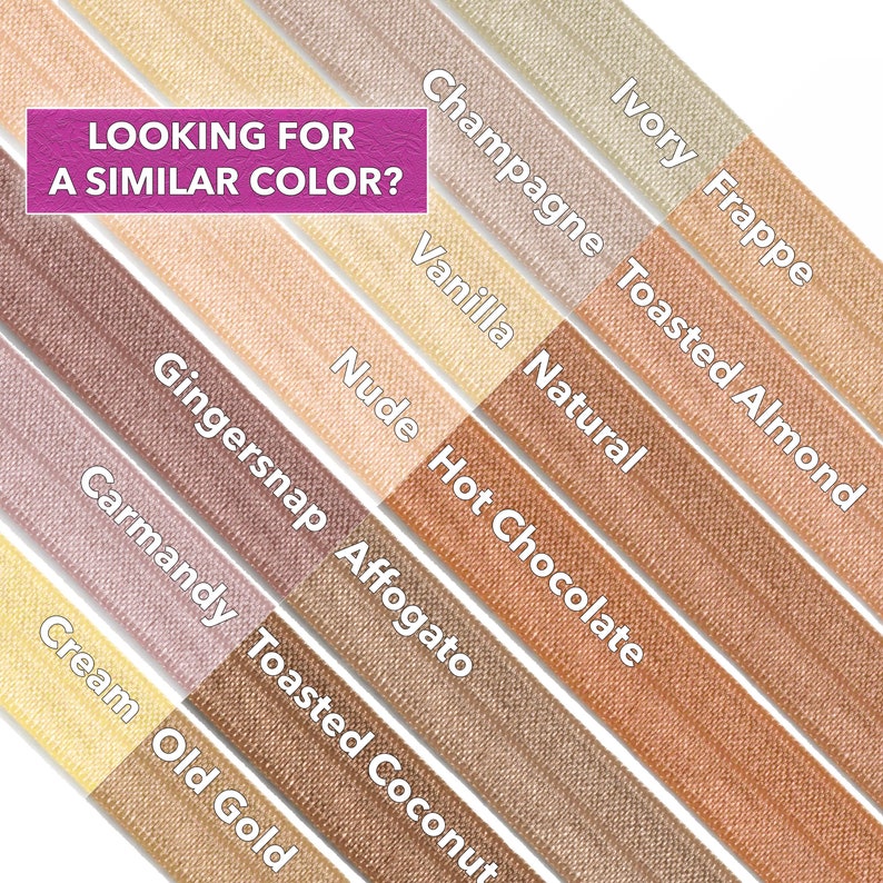 Champagne Fold Over Elastic - Tan Color - Solid FOE 5/8" (15mm) - 3/4 ...