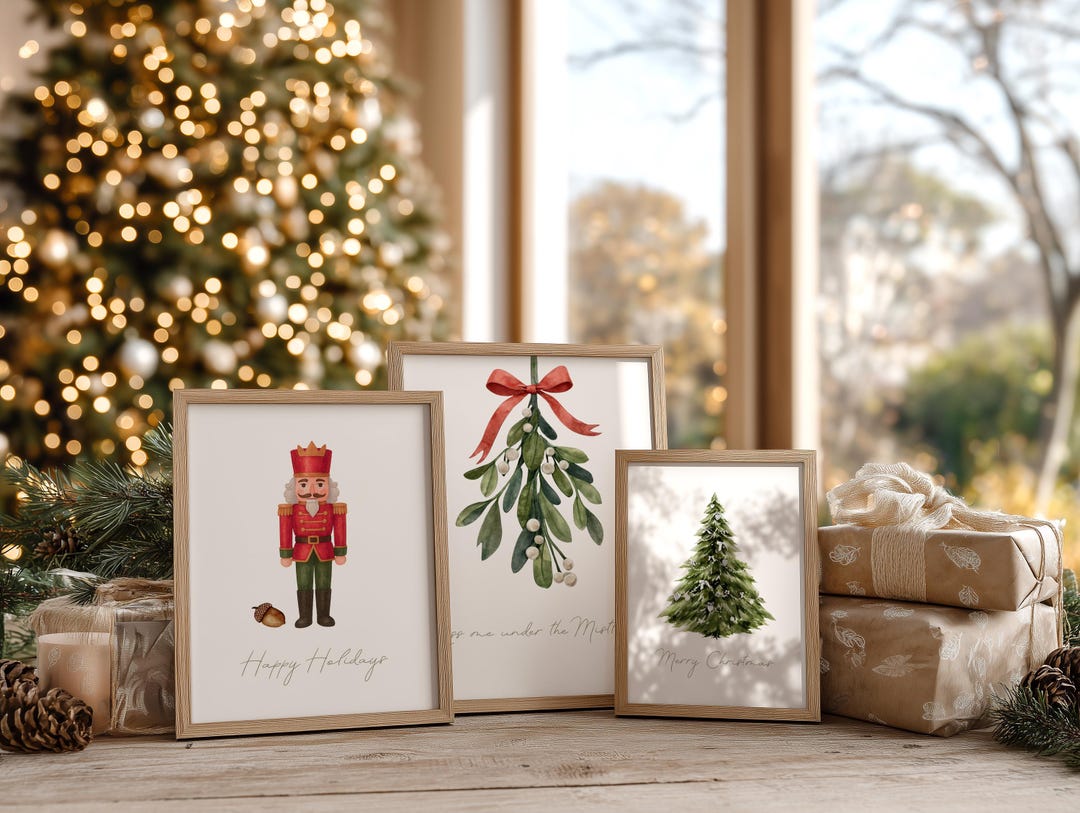 Christmas Set | 11 Printable Holiday Posters | Vintage Watercolor Xmas ...
