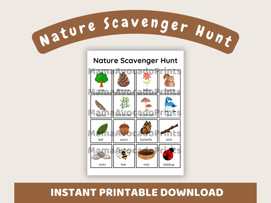 Nature Scavenger Hunt Printable: Outdoor Bingo Game for Kids (PDF ...