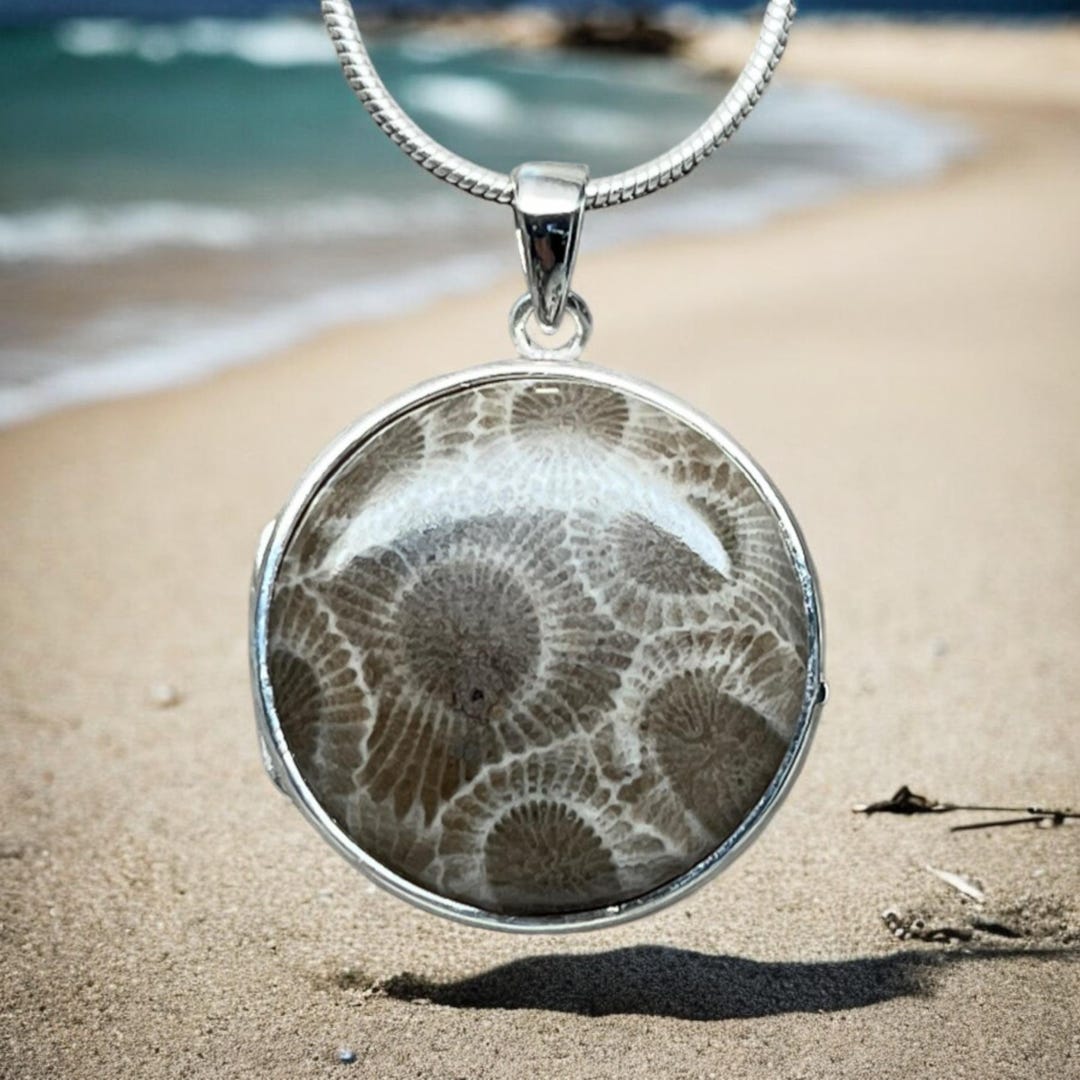 Petoskey Stone Locket - Sterling Silver - 23mm Round - Etsy