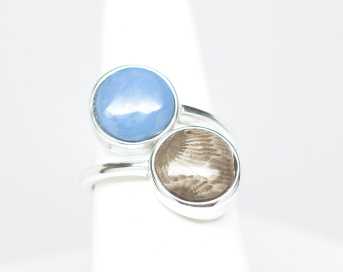 Petoskey Stone and Leland Blue Sterling Silver Ring Size 8 - Etsy
