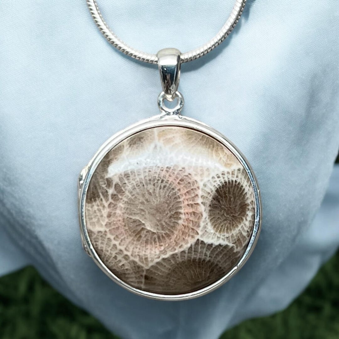 Petoskey Stone Locket - Sterling Silver - 23mm Round - Etsy