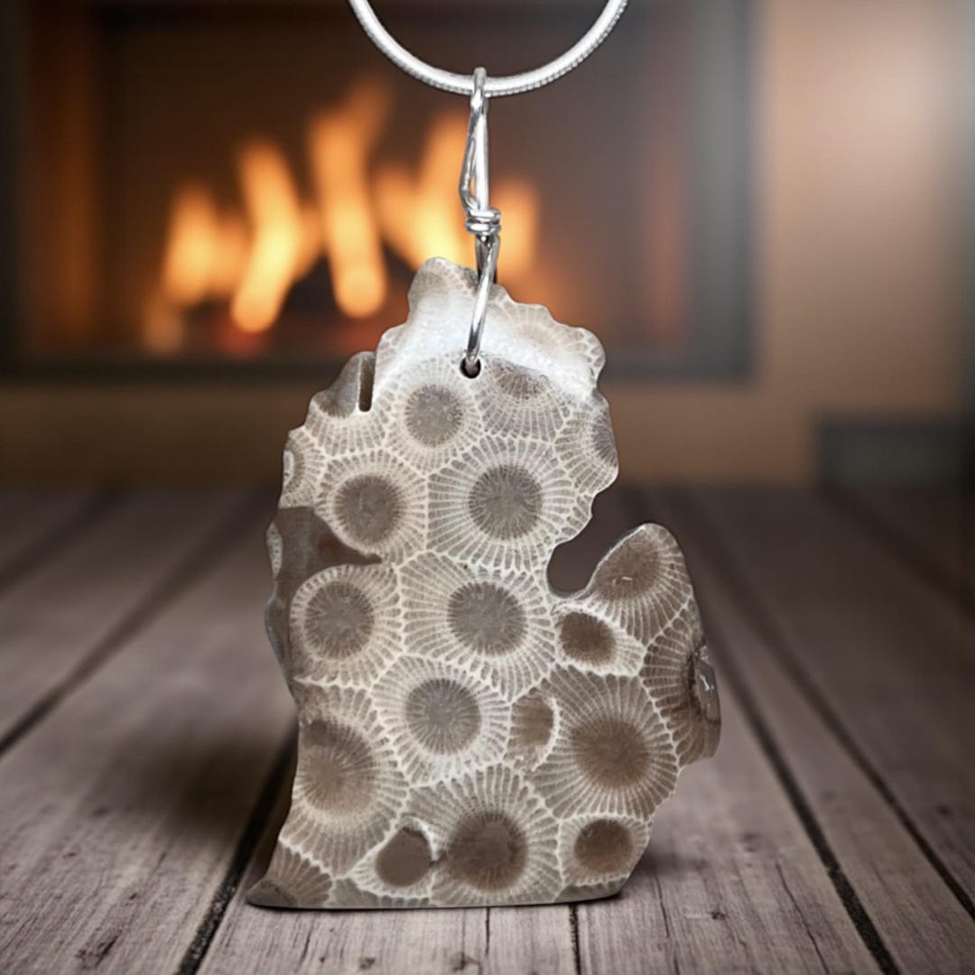 Petoskey Stone: Michigan Lower Peninsula Pendant - Sterling Silver - Etsy