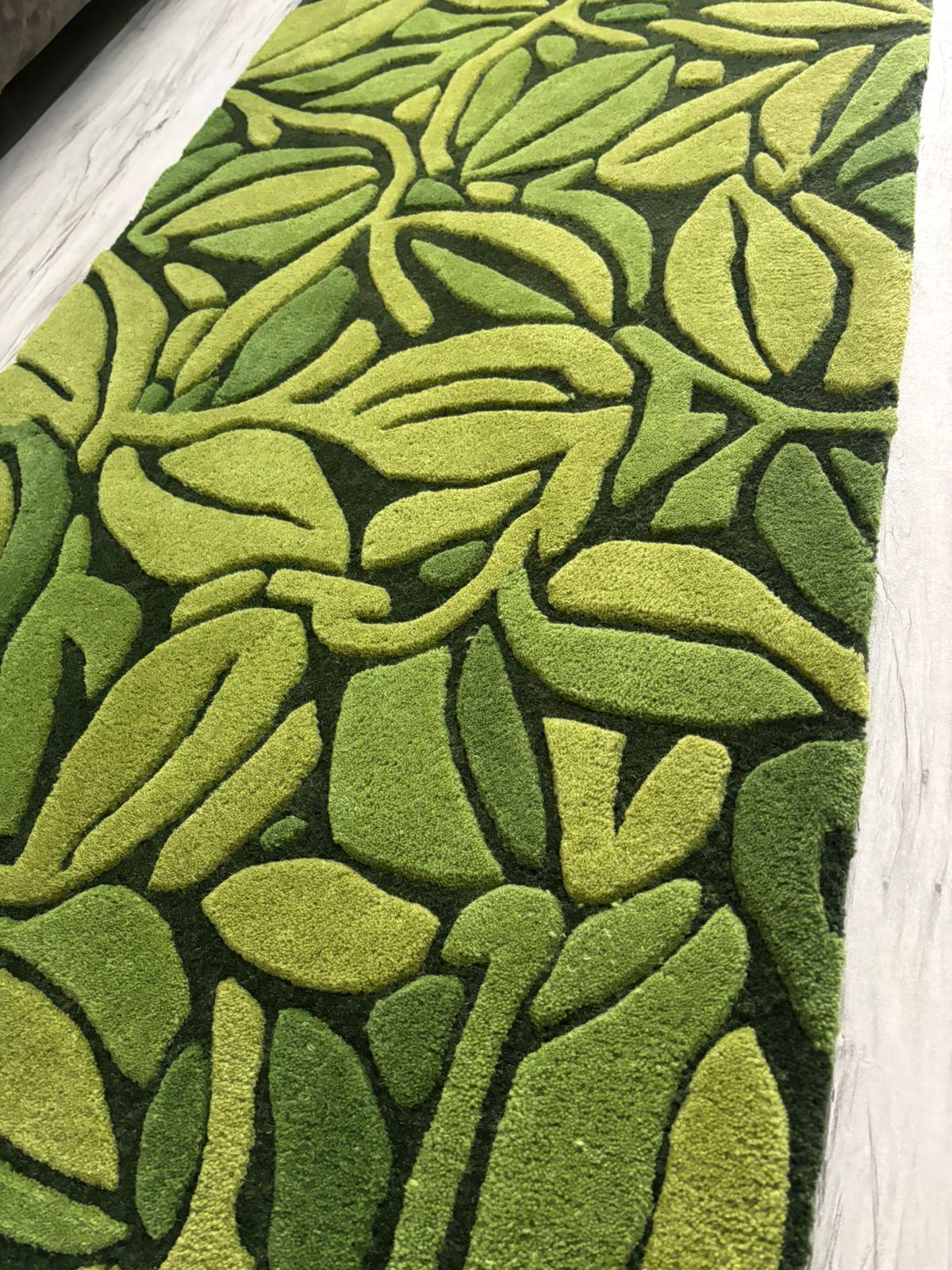 Forest Canopy Runner Rug – Green Leaf Pattern Hand-tufted High-pile ...