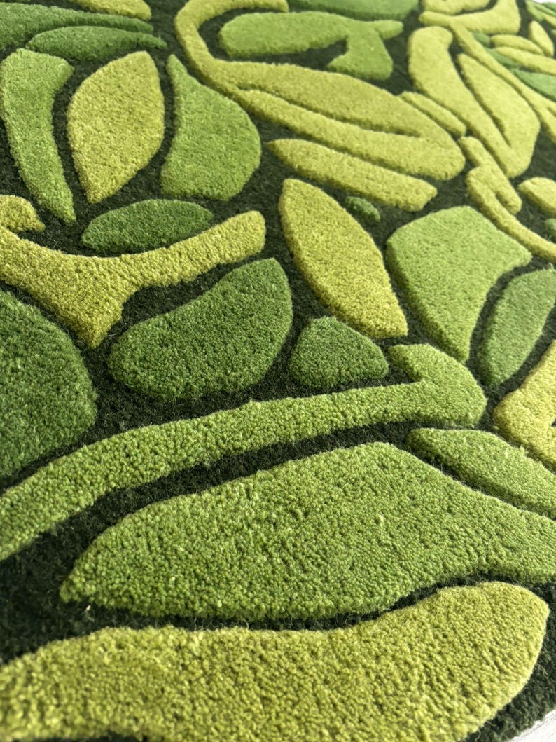 Forest Canopy Runner Rug – Green Leaf Pattern Hand-tufted High-pile ...