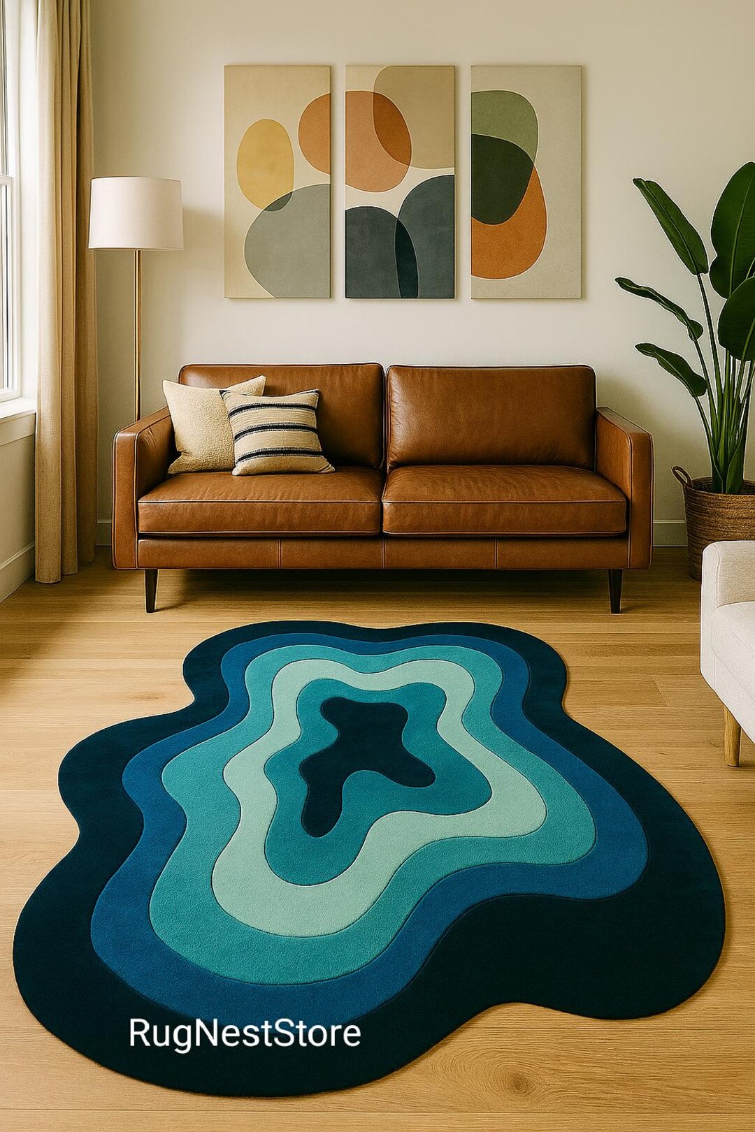 Blue Amoeba Wool Rug: Irregular Shape, Hand-tufted Handmade Carpet - Etsy