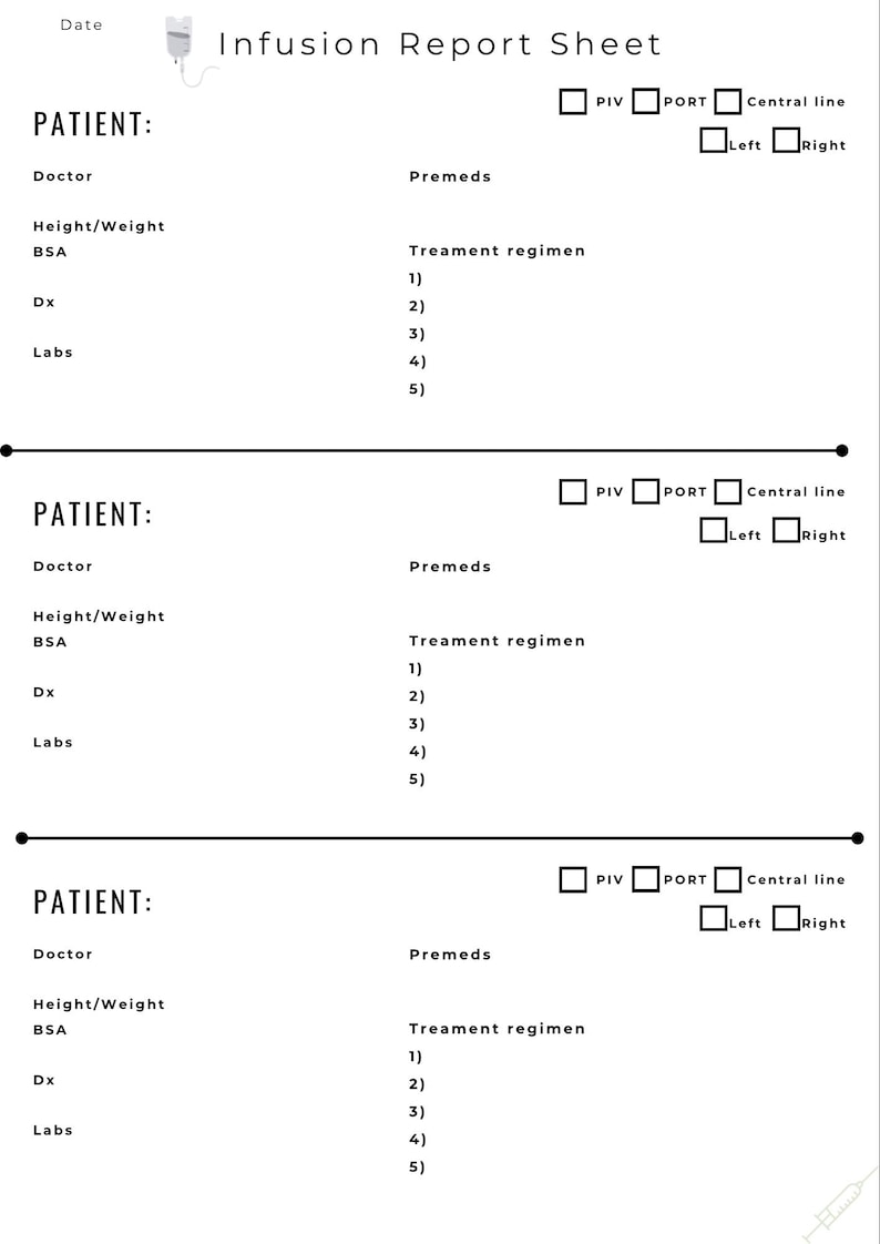 Oncology Infusion Report Sheet | Chemotherapy RN Printable (PDF) - Etsy