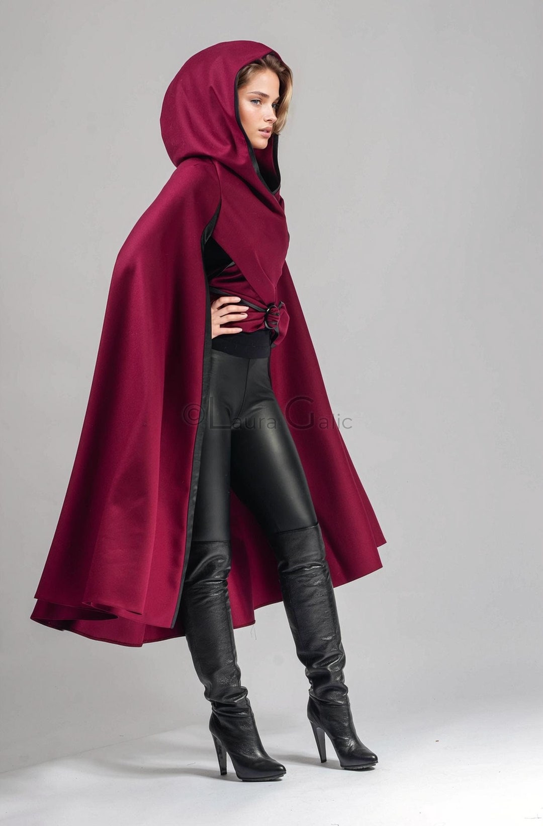 Hooded Cape With Wrap Belt Closure, Wool Cape - Etsy