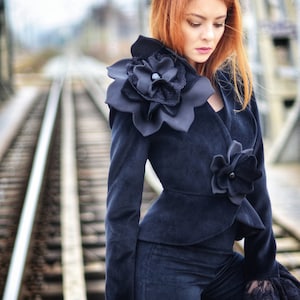 Velvet Flower Suit, Haute Couture Long Sleeves Suit for Women ...