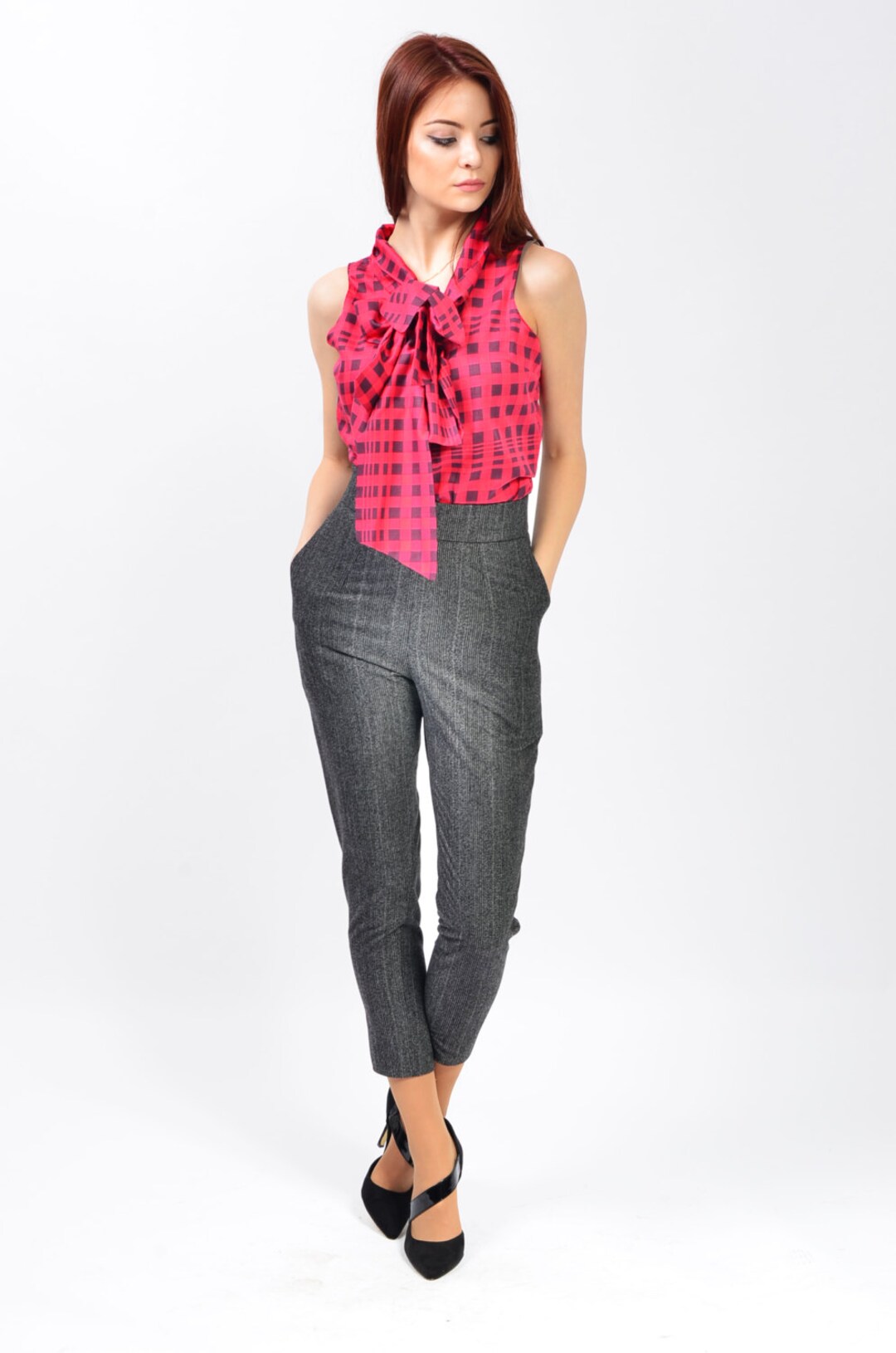 Tapered Pants, Regular Fit High Waisted With Pockets Trousers - Etsy