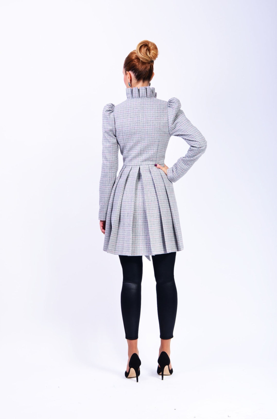 Wrap High Collar Ruffle Coat Midi Winter Pleated Jacket With | Etsy