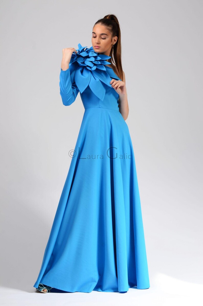 Long One Shoulder Dress Maxi Pleated One Sleeve Gown | Etsy