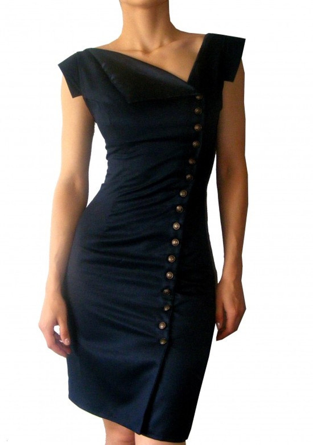 Fitted Midi Dress With Buttons, Sleeveless Tight Gown | Camelia 1 - Etsy