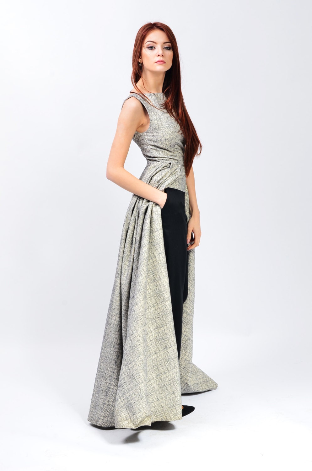 Long Pleated Sleeveless Dress Boat Neck Collar Gown Elsa - Etsy