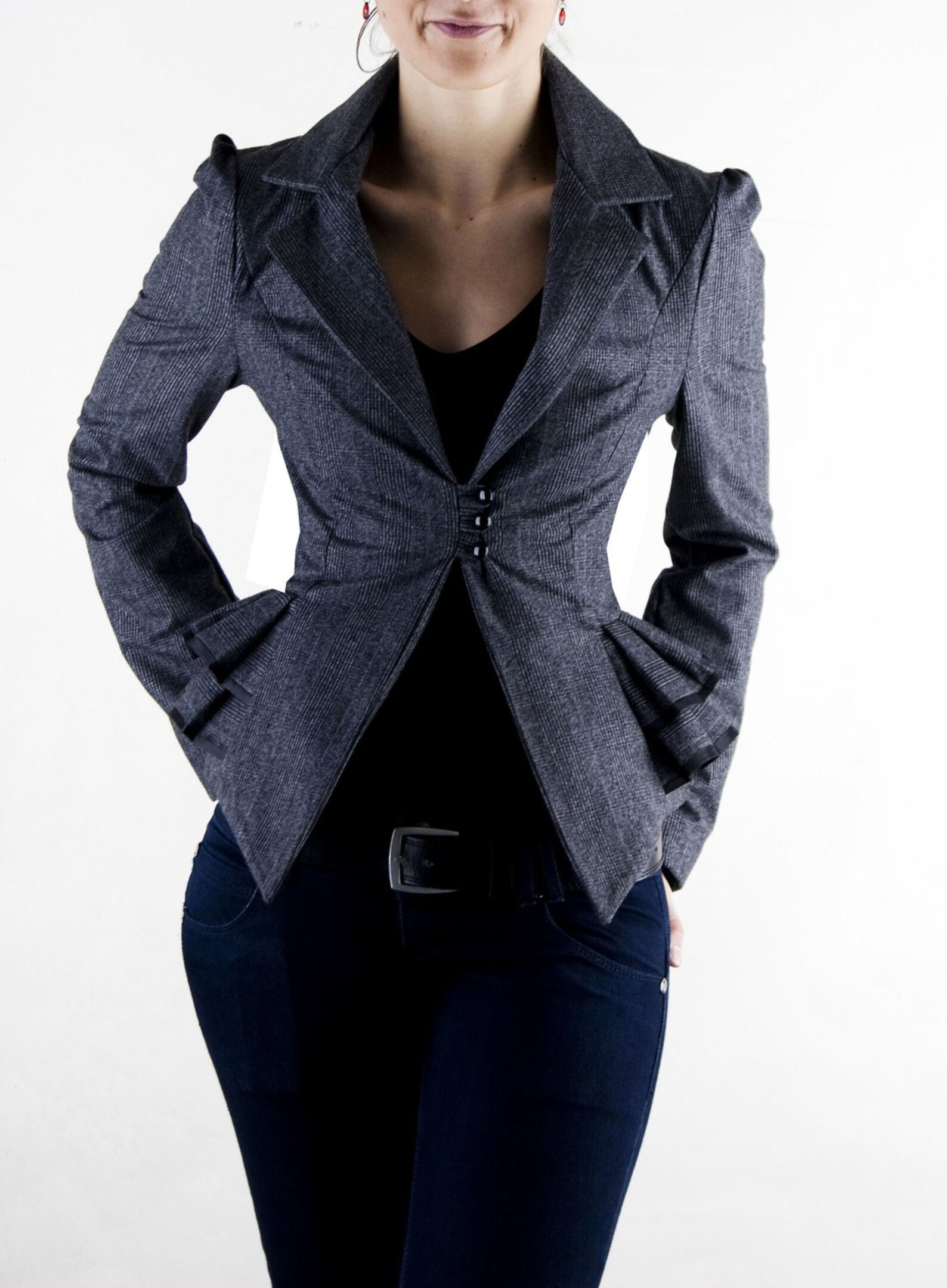 Ruffle Blazer Office Jacket Notch Lapel Jacket for Women | Etsy