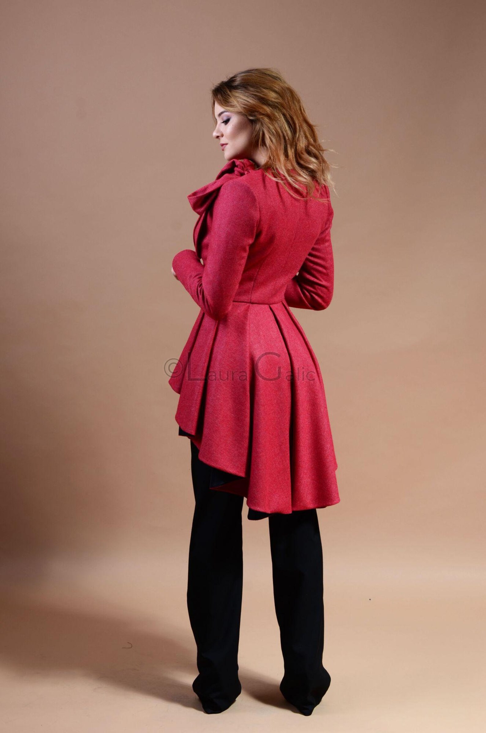 Wool Winter Coat, Midi Coat, Plus Size Coat, High Low Coat, Red Coat ...