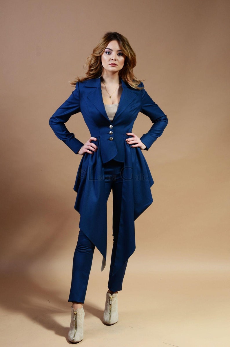 Blue Suit For Women Jacket And Tight Pants Suit Tapered Etsy