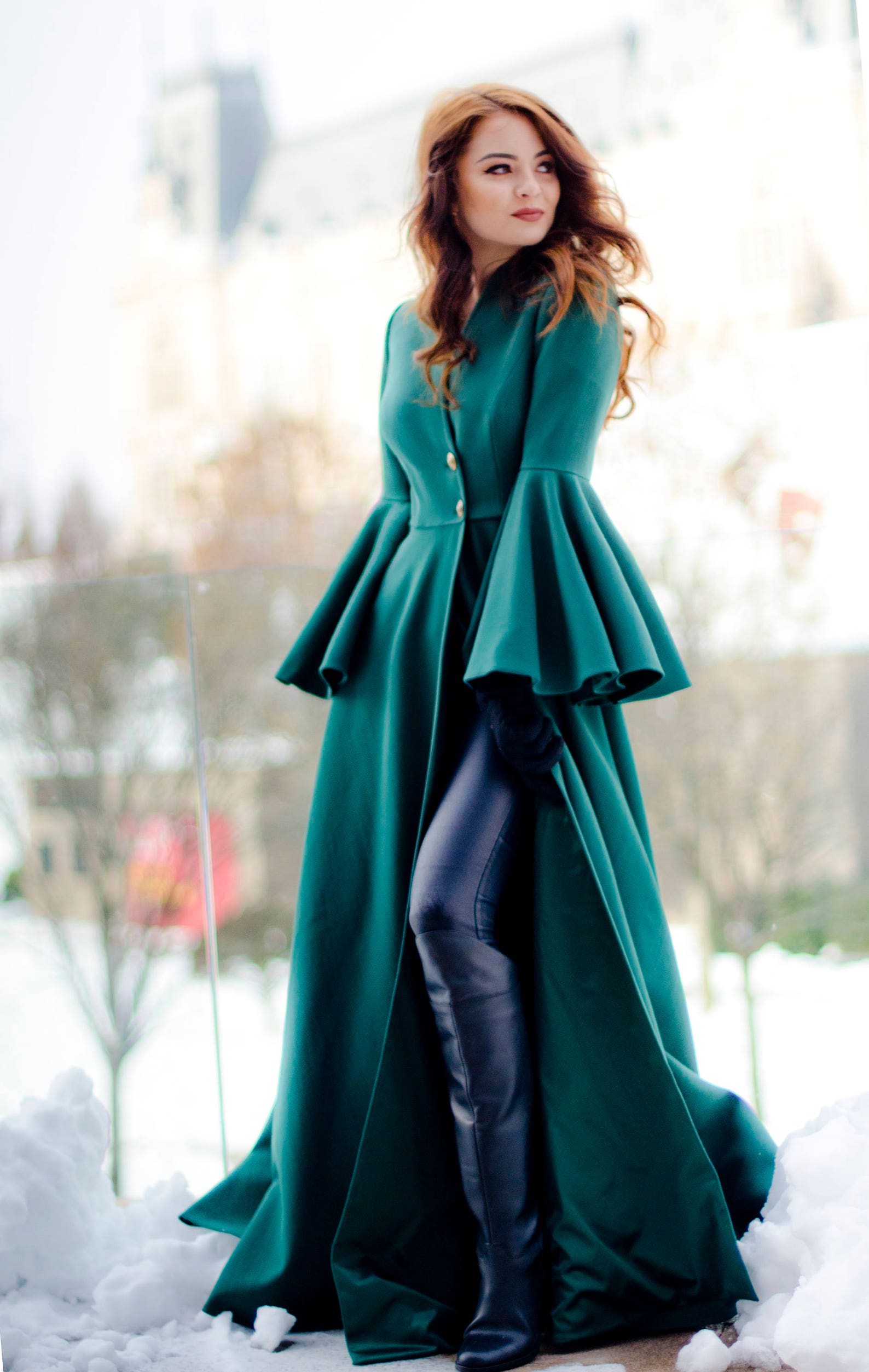 Long Coat Maxi Large Sleeves Winter Pleated Jacket for Women | Etsy