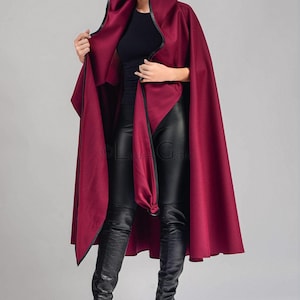 Hooded Cape With Wrap Belt Closure, Wool Cape - Etsy