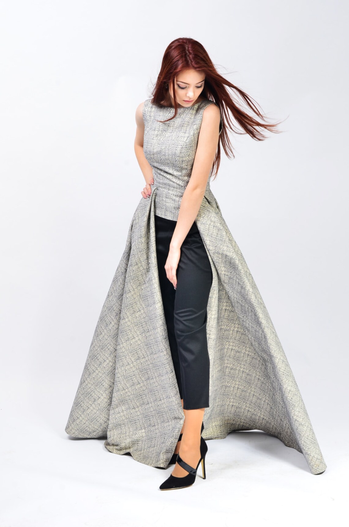 Long Pleated Sleeveless Dress Boat Neck Collar Gown Elsa - Etsy