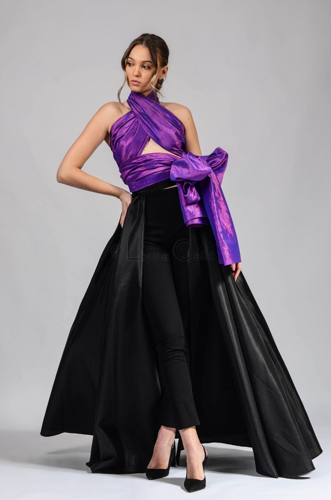 PANTS With Removable TRAIN and Taffeta Purple Scarf SUIT for Women ...