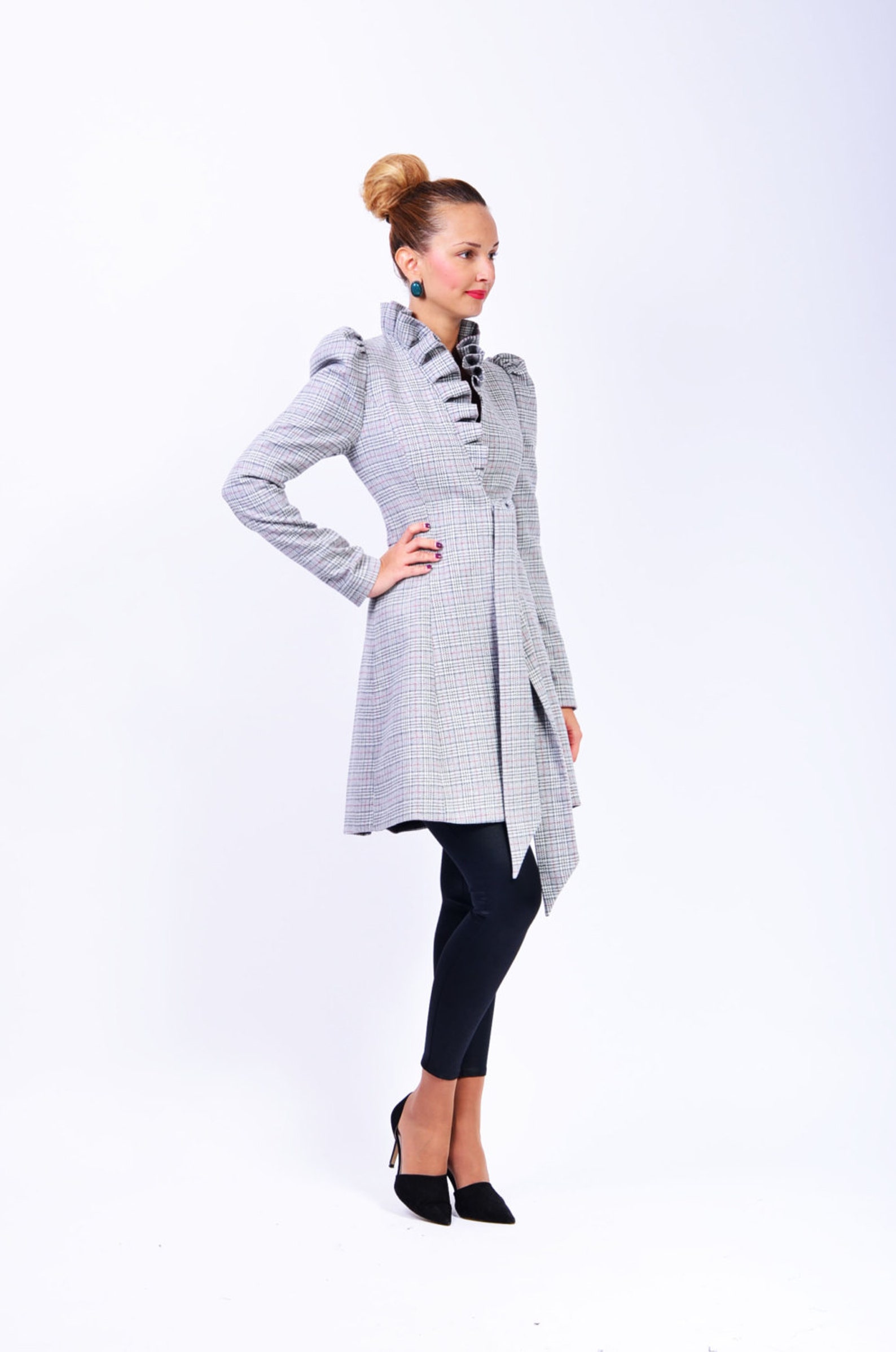 Wrap High Collar Ruffle Coat Midi Winter Pleated Jacket With | Etsy