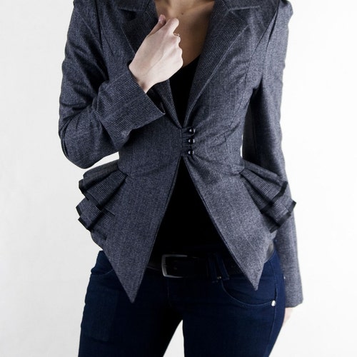 Wrap Blazer Office Jacket Ruffle Back Women's Wear - Etsy