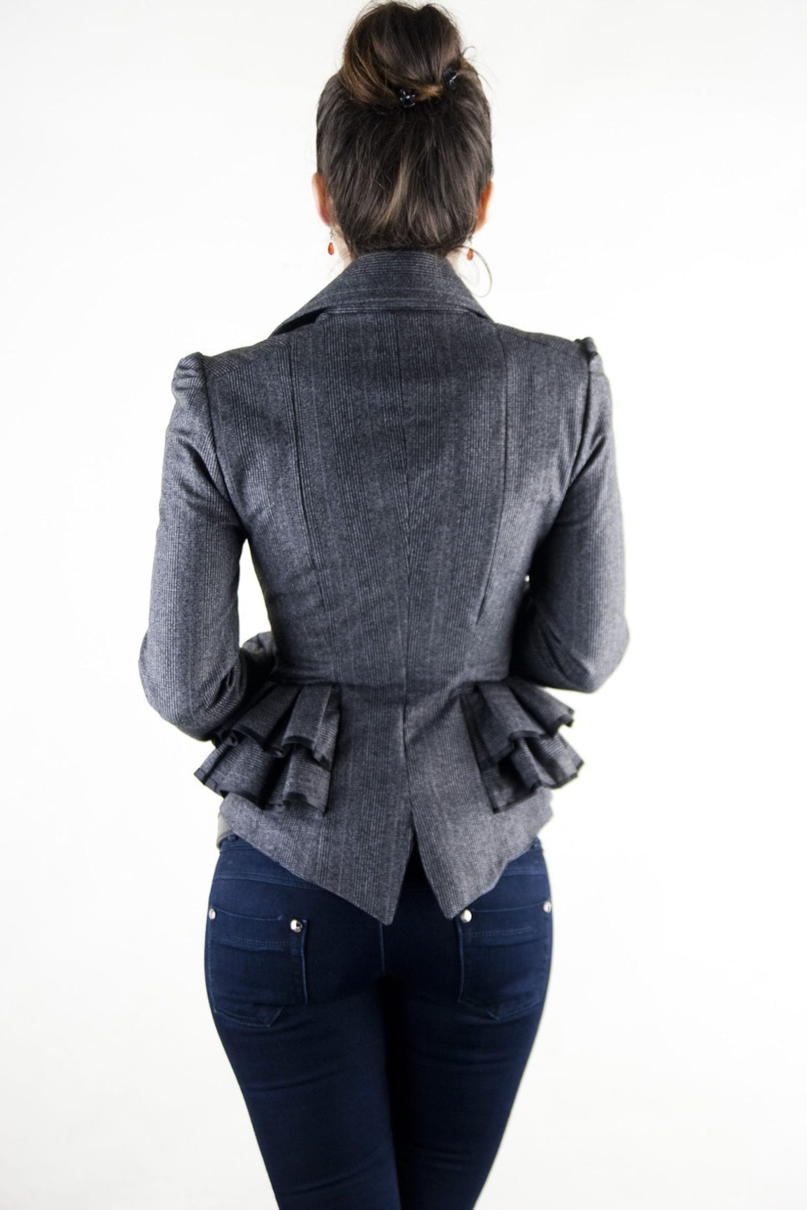 Ruffle Blazer Office Jacket Notch Lapel Jacket for Women | Etsy