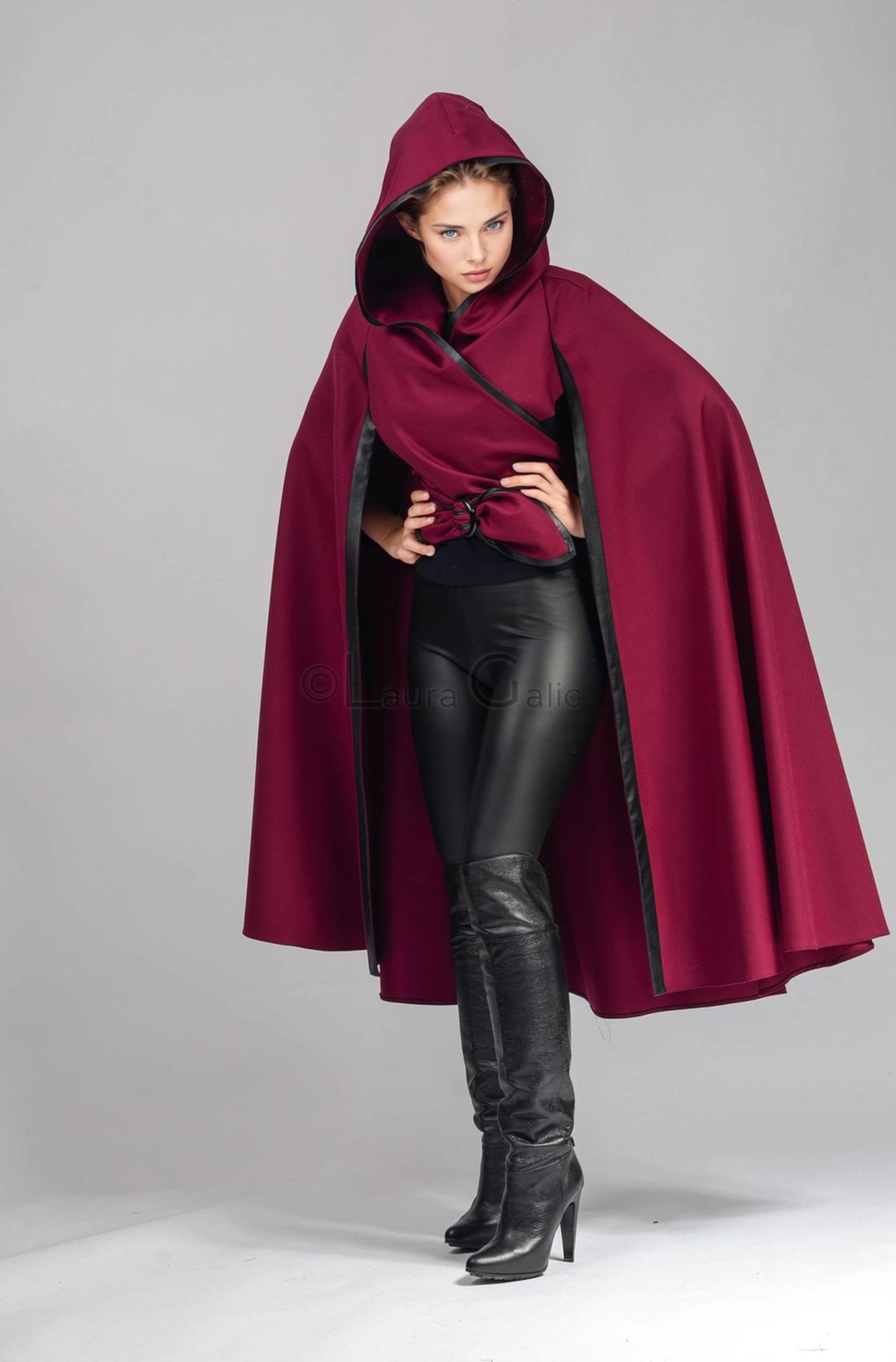 Hooded Cape With Wrap Belt Closure, Wool Cape - Etsy